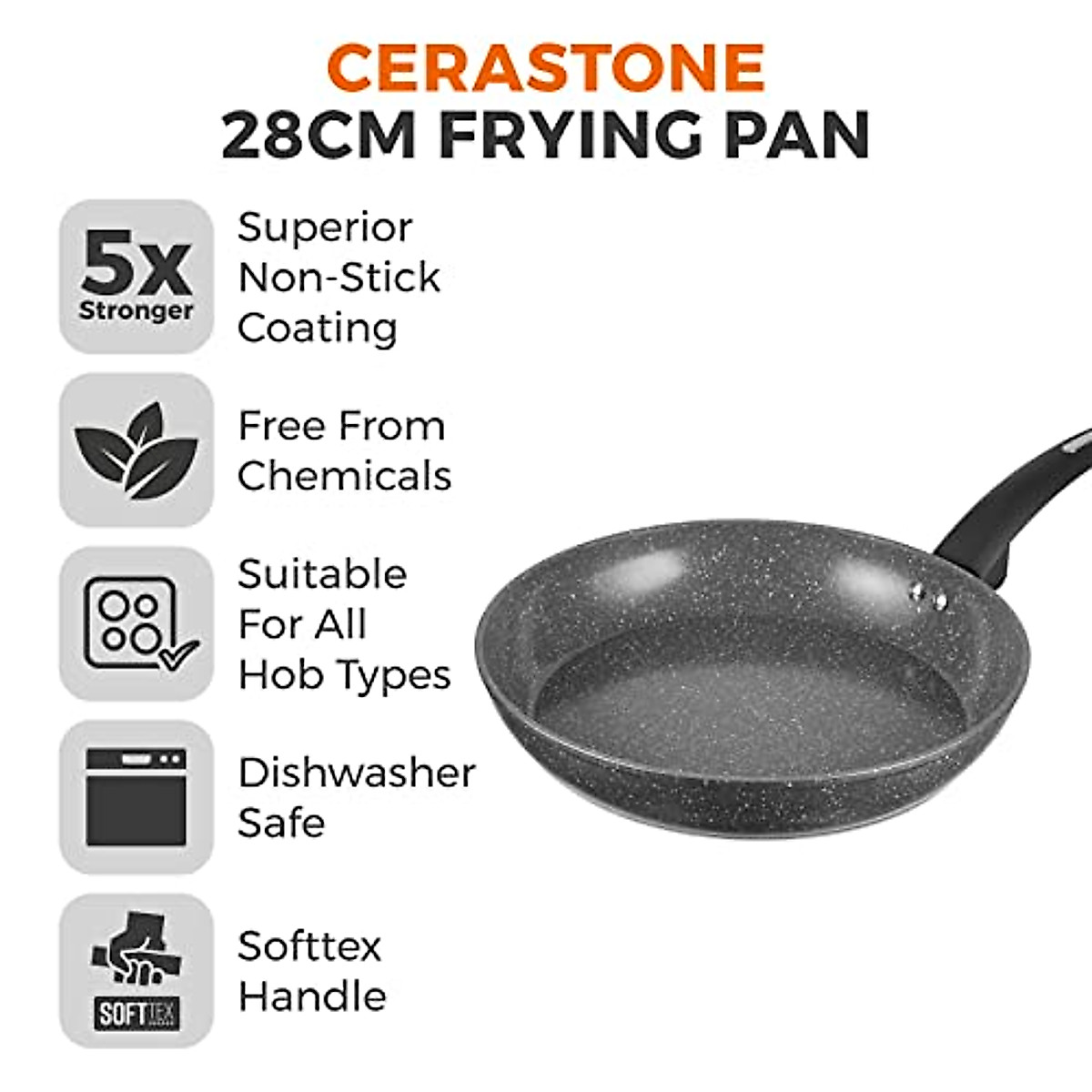 Tower Cerastone Forged Aluminium Frying Pan with Easy Clean Non-Stick Ceramic Coating, 28 cm, Graphite