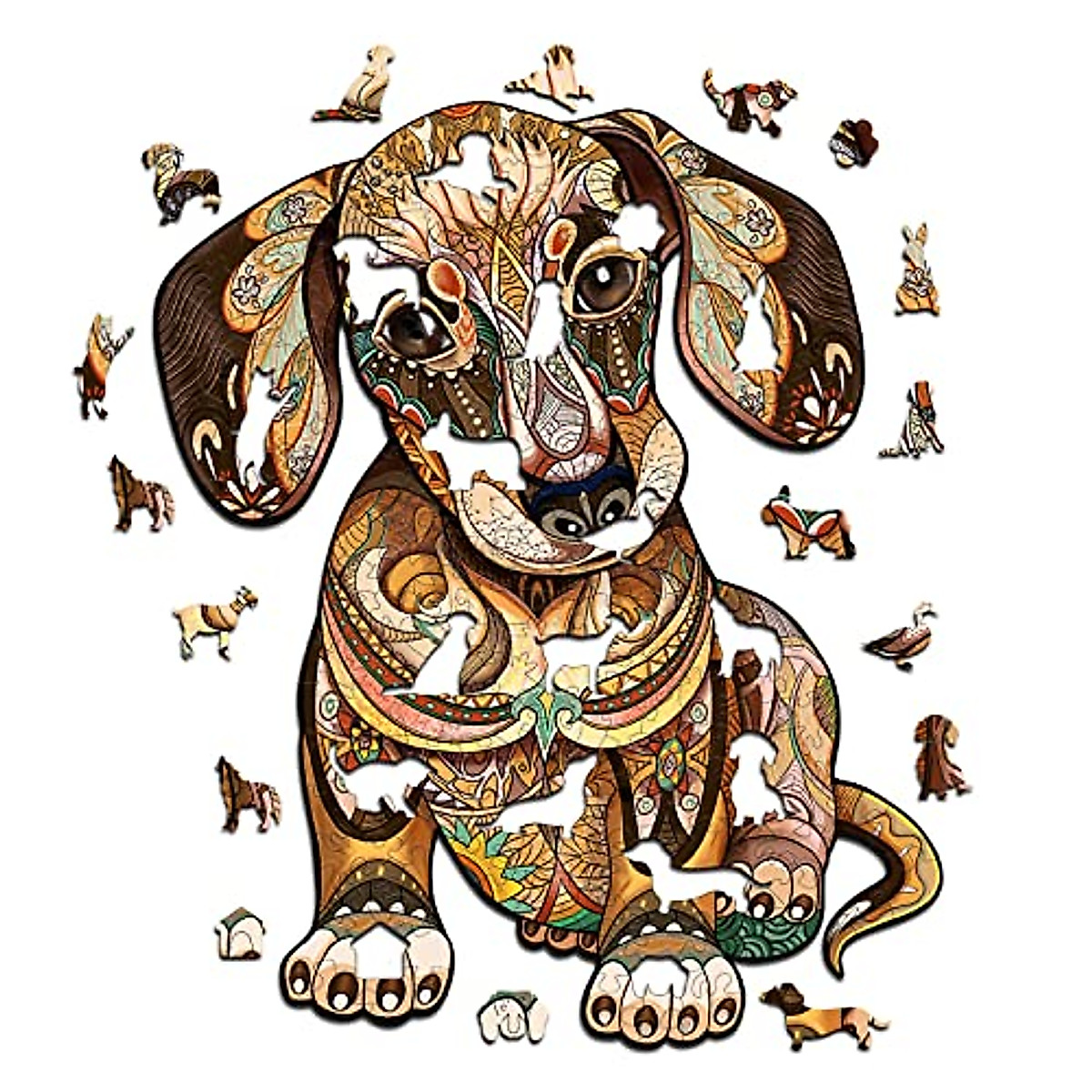Funnli Wooden Puzzles for Adults - 200 Pcs Dachshund Wooden Jigsaw Puzzle - 11.8 * 9.8in Wooden Cut Puzzle with Box- Family Game Play Collection- Challenging Unique Shape Jigsaw Puzzles Gifts