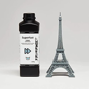 SuperFast White Water Washable Resin, 0.7 Sec (Mono 50um), 3.0 Sec (LCD 50um), Made in Korea by 3DMaterials (Grey, 1000g)
