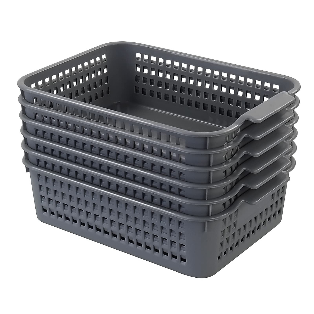 Gloreen 6 Packs Plastic Storage Basket, Grey Small Organizing Baskets, F