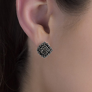 Badgley Mischka Antiqued Finish Rhinestone Square Shape Clip On Stud Earrings for Women