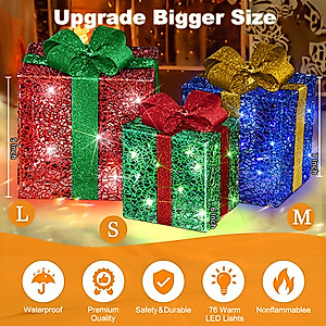 Christmas Lighted Present Boxes Decorations, Plug-in Warm White 70 LED Light Up Gift Boxes Outdoor Indoor for Xmas Tree Yard Home Holiday