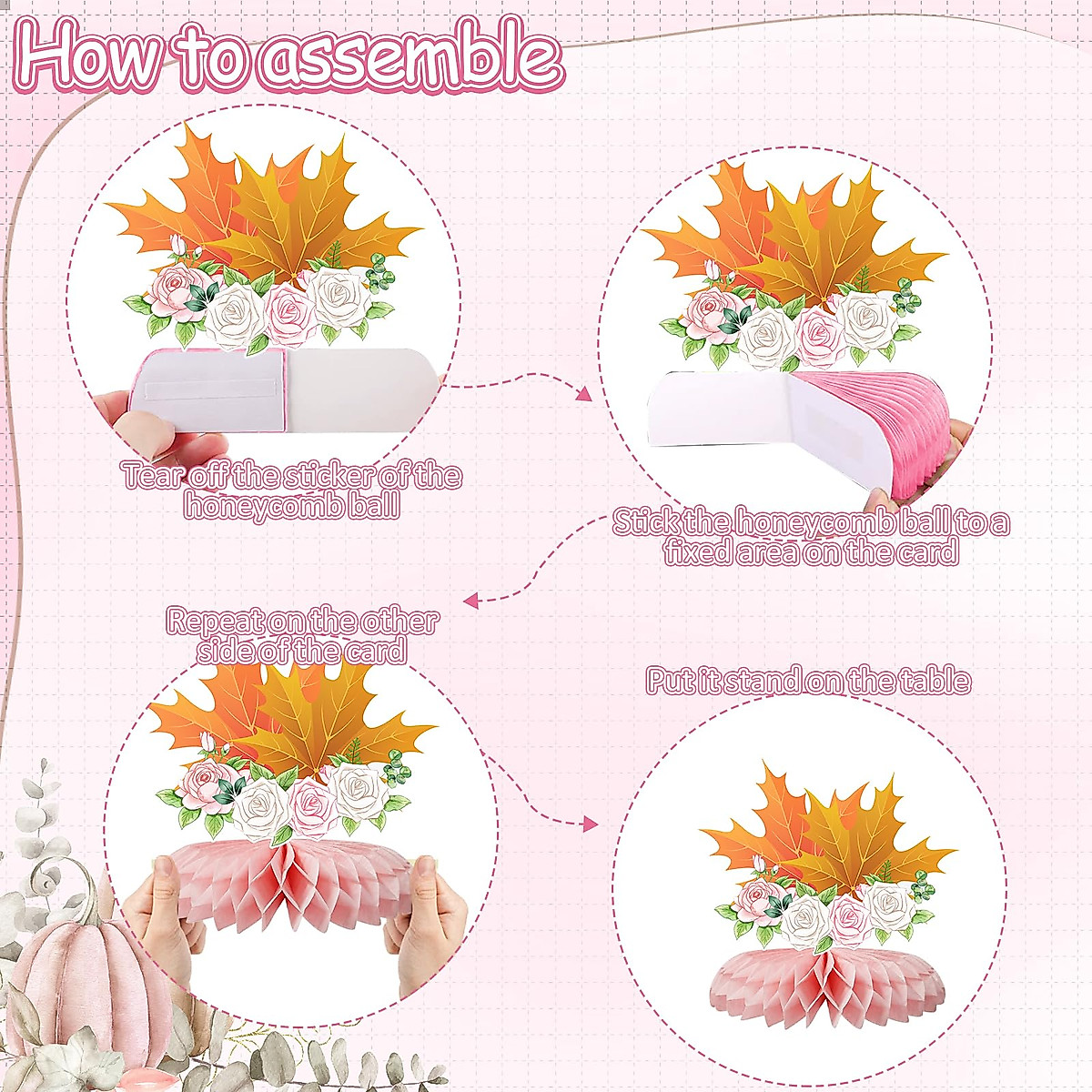 12PCS Little Pumpkin Baby Shower Decorations Honeycomb Centerpiece Fall Party Table Decor for Girls Pink Table Toppers Honeycomb 3D Table Decoration for Baby Shower Birthday Party Supplies