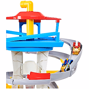Paw Patrol Adventure Bay Lookout Tower Playset With 2 Die-Cast 1:55 Vehicles (Chase and Marshall): Twin Track Rescue Way 25 Pc Set With Launching Periscope - Accommodate Up to 6 True Metal Racing Cars