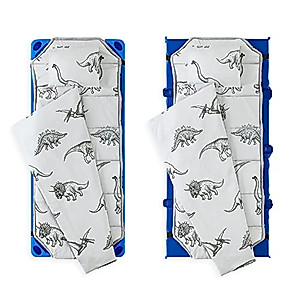 Wake In Cloud - Nap Mat with Pillow for Kids Toddler Boys Girls, Fit Preschool Daycare Sleeping Cot with Elastic Corner Straps, Dinosaur Sketch Printed on Gray Grey, 100% Soft Microfiber