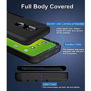 Dahkoiz Cricket Icon 3 Case, At&t Motivate 2, Cricket Splendor Phone Case with Screen Protector, Dust-Proof Port Cover, Magnetic Car Mount Support, Full Body Silicone Rubber Protection, Black