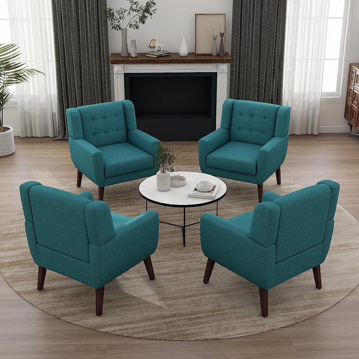 UIXE Accent Chairs Set of 2, Modern Living Room Arm Chair Button Tufted Armchair, Comfy Upholstered Club Lounge Sofa Seat Reading Chair Bedroom Side Seating for Home Office (Turquoise Blue)