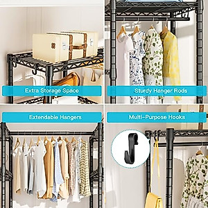 Ulif E7 Heavy Duty Garment Rack, Freestanding Clothes Organizer and Storage Rack with Expandable Hangers Rods, Metal Portable Closets with 6 Wire Shelves, (52.3”-72”)W x 14.5”D x 71.2”H, Load 740 LBS