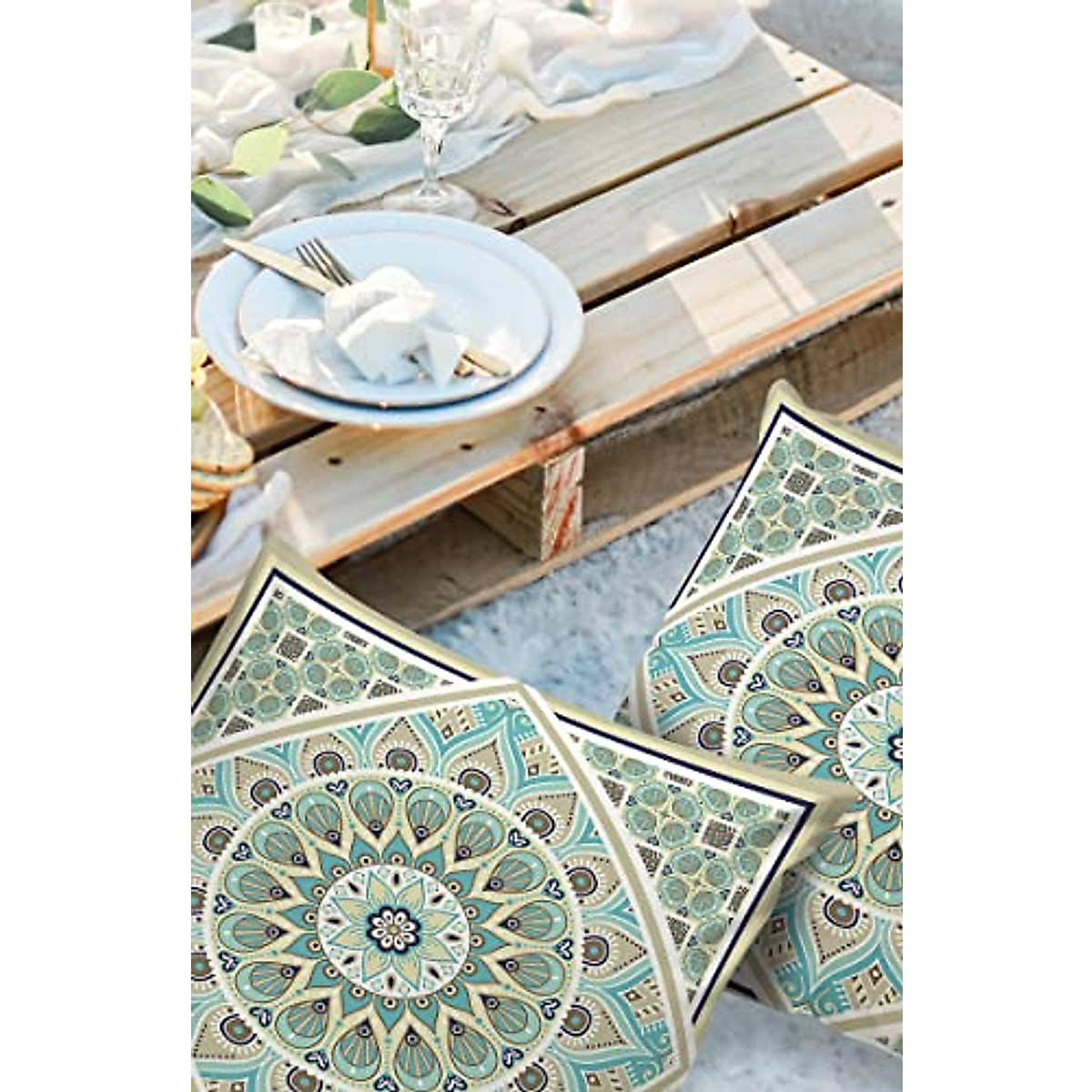 Outdoor Pillows Waterproof Pillow Covers Set of 2, Bohemian Mandala Tile Pattern Polyester Throw Pillow Covers Garden Cushion Case for Patio Funiture Sofa Decoration, 20x20inch, Boho