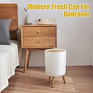 URALFA Small Trash Can with Lid, White Bathroom Garbage Can with Lid Office Trash Bin, Plastic Covered Trash Can with Push Button, Nordic Lidded Waste Basket for Kitchen, Bedroom, Living Room, 1.8 Gal