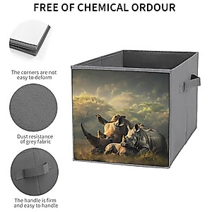 Rhino Animal Foldable Storage Bins with Handles Storage Cubes Closet Organizer for Living Room Bedroom 2PCS