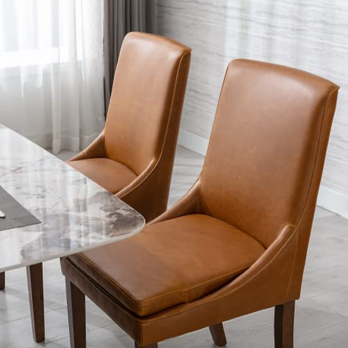 chairus Dining Chairs Set of 2 PU Leather Dining Room Chairs Modern Side Chair with Brown Wood Legs Comfy Upholstered Chair for Kitchen Lving Room Bedroom, Brown