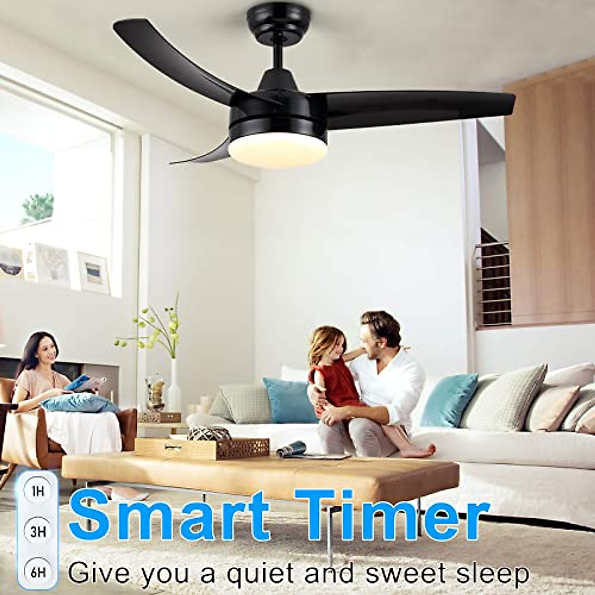 Wellspeed Ceiling Fans with Lights, Black Ceiling Fan, 42 Inch Modern Ceiling Fan with Remote Control，Adjustable Light and Dark， for Bedroom, Living Room, Patios