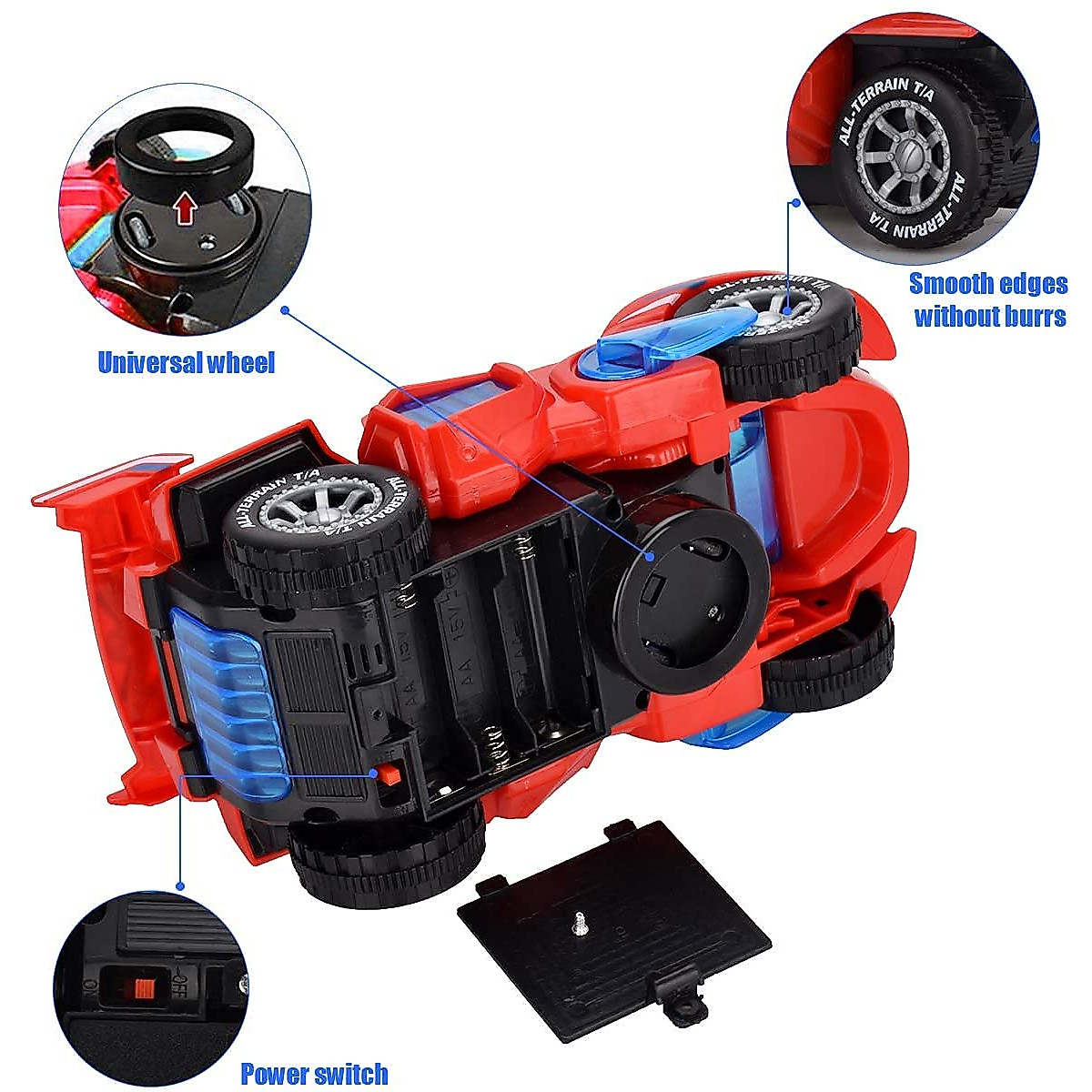 INLAIER Transforming Dinosaur Toys, 2 in 1 Automatic Transforming Dinosaur Car with LED Light and Music Transform Dino Car for Kids Christmas Birthday Gifts (Red)