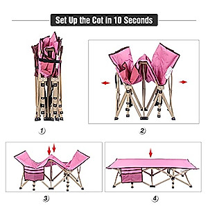 REDCAMP Folding Kids Cot for Sleeping 5-10, Portable Toddler Cot Bed Child Travel Cot for Camping, Pink 53''x26''