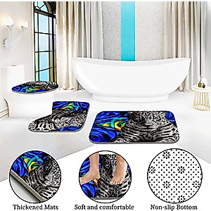 Blue Roses and Leopard Shower Curtains Bathroom Sets with Rugs and Accessories Bellcon 4pcs Animals Bathroom Sets with Toilet Seat Cover and Nonslip Bath Mat for Men and Women