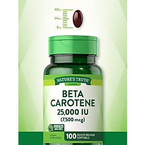 Beta Carotene 25000 IU Softgels | 100 Count | Vitamin A Supplement | Non-GMO and Gluten Free Supplement | by Nature's Truth