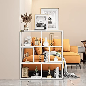 ALISENED 7-Cube Storage Shelf Organizer Bookshelf System, Modern Bookcase Open Standing Book Shelving Cabinet,Wooden Bookshelf Display Cube Shelves Compartments