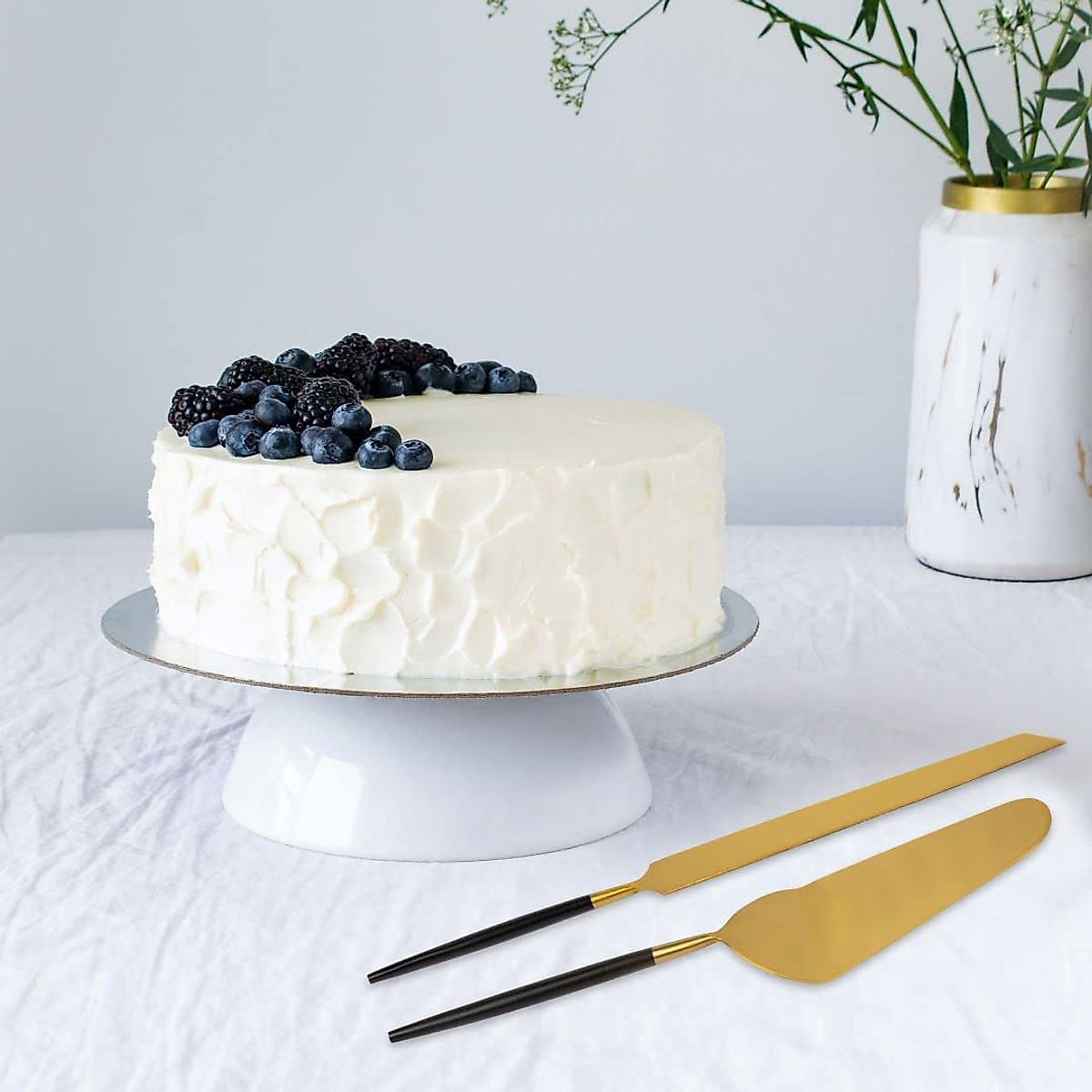 Koyal Wholesale Modern Wedding Cake Knife and Server Set, Minimalist Cake Cutting Set for Wedding, Anniversary, Birthday, Baby Shower, Cake Pie Pastry Servers (Gold/Black)