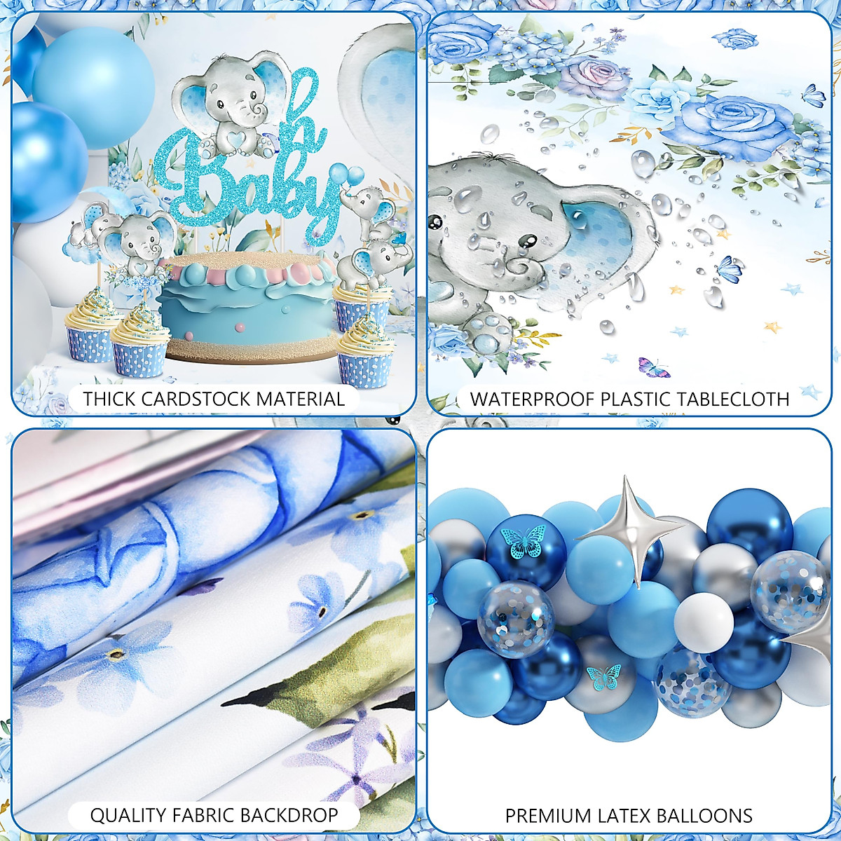 Elephant Baby Shower Decorations for Boy Elephant Themd Birthday Party Supplies Baby Boxes Balloon Garland It's a Boy Backdrop Tablecloth Cake Toppers Elephant Foil Balloon for Boy Baby Shower Decor