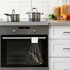 Alaza Black Marble with Golden Veins Kitchen Towels with Hanging Loop Absorbent & Fast Drying Dishtowels Set of 2