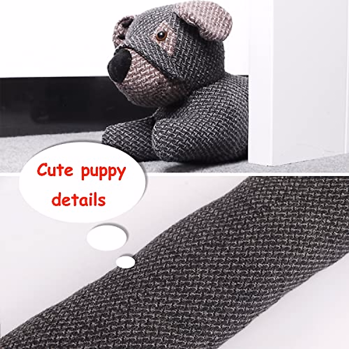 Sanlykate Dog Under Door Draft Stopper for Bottom of Door, 3LB 34-36 Inch Heavy Duty Decorative Animal Fabric Door Draft Blocker, Save Energy Soundproof Seal Guard, Black & Grey
