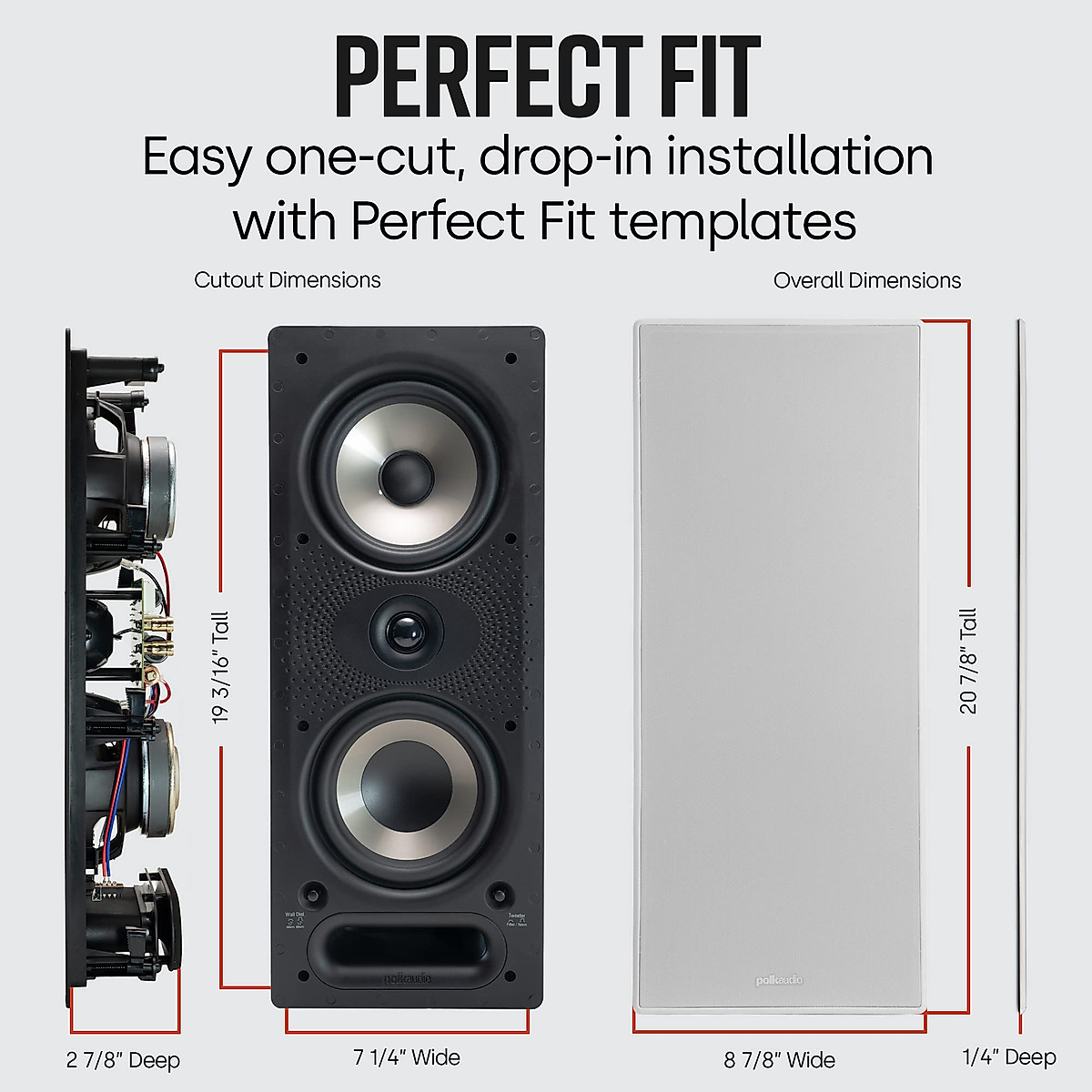 Polk Audio 265-RT 3-Way in-Wall Speakers - The Vanishing Series | 2 Speakers | Easily Fits in Ceiling/Wall | Use in Front, Rear or as Surrounds | White, Paintable Grille