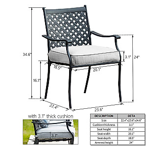 PatioFestival 8 Piece Patio Dining Chairs Metal Outdoor Chairs Wrought Iron Patio Furniture,Dinning Chairs Set with Arms and Seat Cushions (Grey)
