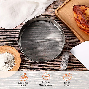 6 Pieces Tamis Flour Sieve Set 6 Inch 8 Inch 10 Inch Flour Sieve 60 Mesh Stainless Steel Round Sifter for Baking with Dough Scraper and Cleaner Brush