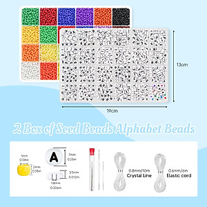 Dowsabel Friendship Bracelet Kit, 10000 Pcs 3mm Glass Seed Beads for Bracelet Making with Letter Alphabet Beads A-Z, 8/0 Craft Bead for Jewelry Making Necklaces and Key Chains with Needle Cord