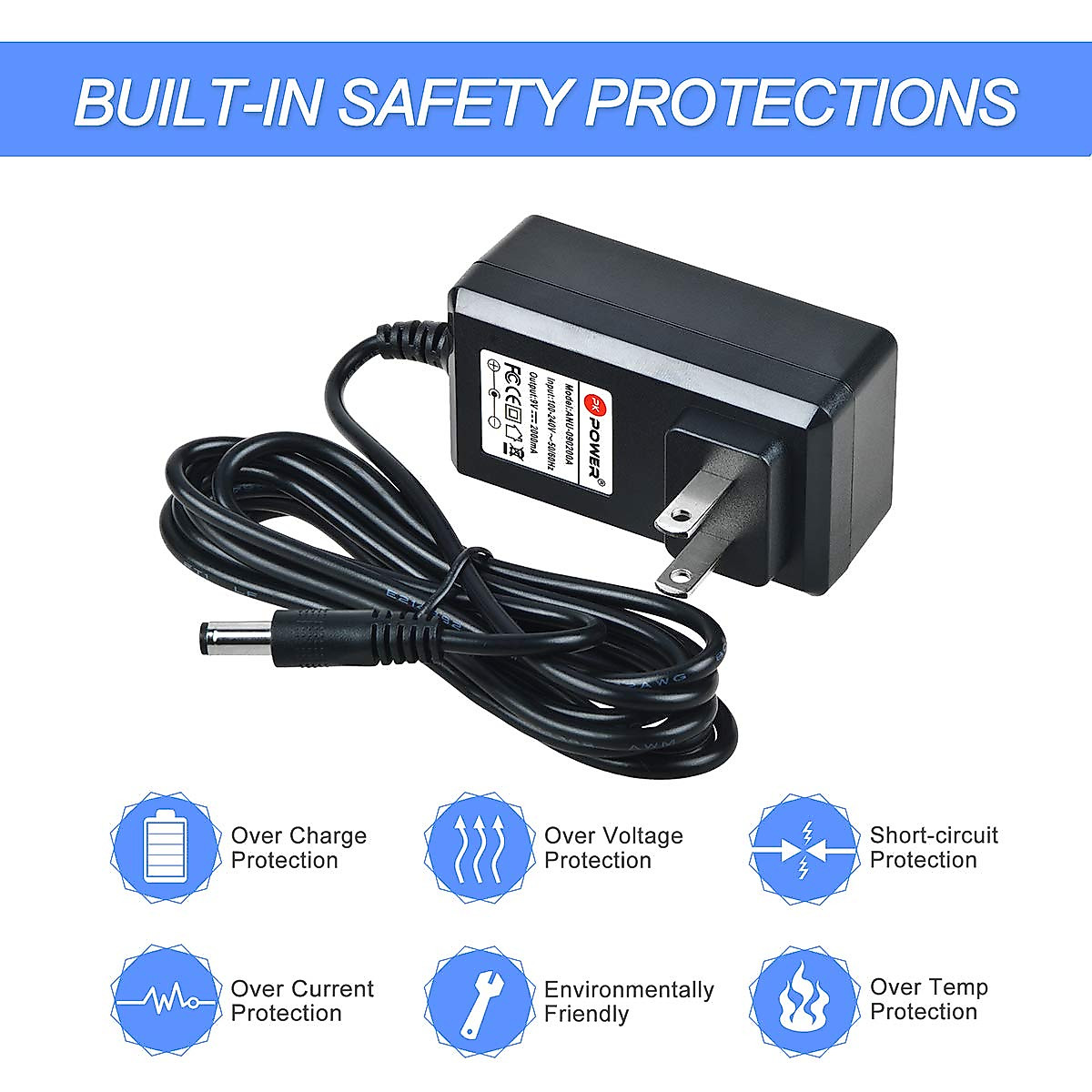 PK Power 9V 2A AC Adapter for DYMO LabelManager 100 160 350 LM-160 150 LM-500TS 220P 210D LM-150 155 LM-200 LM210D 1738976 Power Supply Cord with Internal Negative