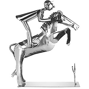 BRUBAKER Wine Bottle Holder 'Horseback Riding' - Table Top Metal Sculpture - with Greeting Card