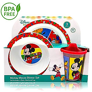 Disney Classic Mickey Baby Toddler Utensil Dinnerware Dish Feeding Set Gift Box including Break Resistant Bowl, Dish Plate, Tumbler Cups - Safe BPA free, Easy to Clean, Perfect Gifts for Kids