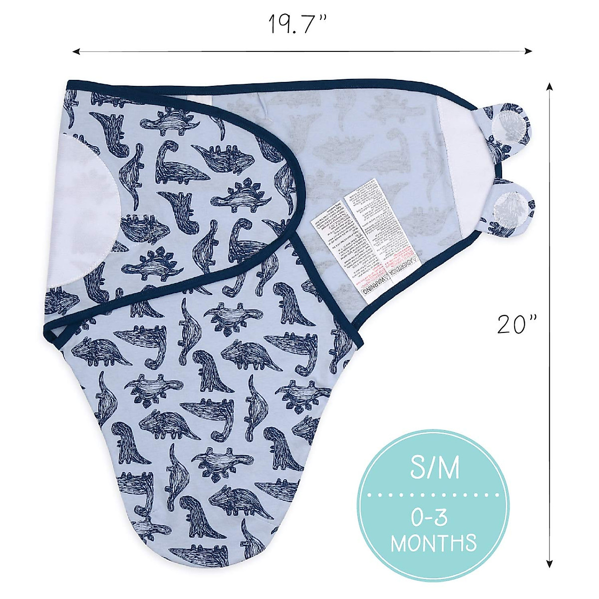 The Peanutshell Baby Swaddle Blankets for Boys or Girls, Blue Dinosaur & Stars, 3 Pack Wrap Set, 2 Sizes (Small/Medium)