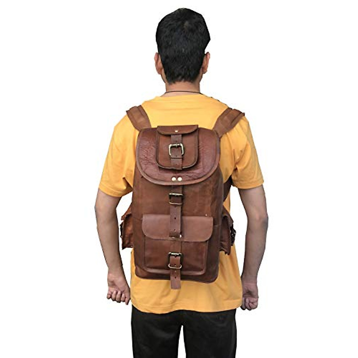 DHK 24'' Genuine Leather Vintage Handmade Casual Day-pack Cross body Messenger Laptop Backpack Travel Rucksack