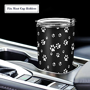 Yasala Tumbler White Dog Cat Paw Print Black Insulated Coffee Cup Beverage Container Travel Mug with Straw and Lid Double Wall Stainless Steel 20oz BPA-Free for Sport, Back to School