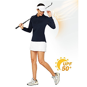 ISEEGZ Golf Polo Shirts for Women, Women's Long Sleeve Shirt Blouses, Dressy and Casual Women's Tops for Daily Work Sports, Comfortable Fitted & Quick Dry Apparel