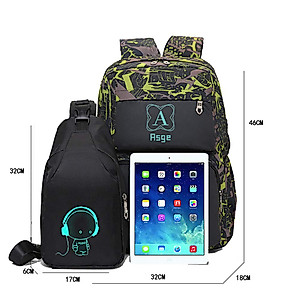 Asge boys backpack for kids camo bookbag for middle school bags travel back pack (Green)