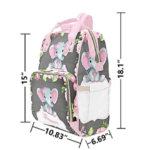 SunFancy Pink Flower Elephant Personalized Diaper Backpack Custom Mommy Bag Unisex Travel Daypack for Mom Dad Boy Girl