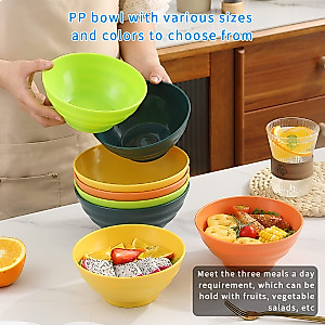 Evanda Plastic Bowls Set of 8 Pieces, 2 Sizes 17/34oz Unbreakable Reusable Light Weight Bowl for Cereal, Noodle, Soup, Pasta, Ramen, Popcorn, Fruit, Salad and All Purpose
