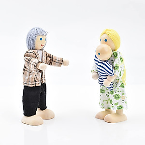 Jzszera Wooden Doll House People of 8 Miniature Figures and 2 Pets, Dollhouse Dolls Family Set- Dollhouse Accessories for Girls Toddler Kids Pretend Play and Imaginative Fun