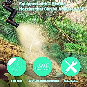 Reptile Mister Automatic Misting System, Reptile Humidifiers with Smart Timing Controller, Terrariums Humidifier with 360°Adjustable Misting Nozzles, Rainforest Ecosystem Sprayer