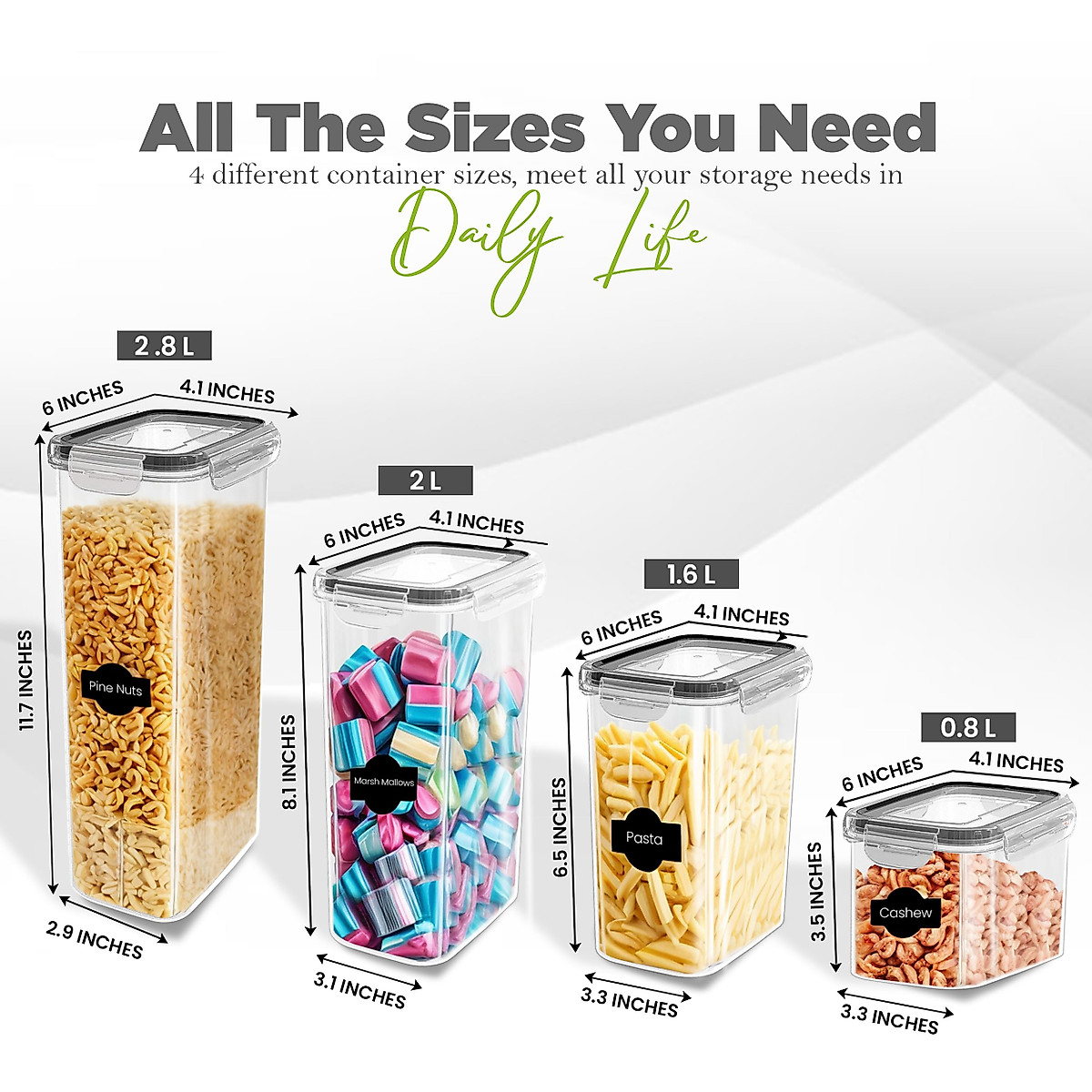 KICHLY Airtight Food Storage Containers With Lids (24 Pack) - Pantry Organizers and Storage - Pantry Storage Or Kitchen Storage Containers - Ideal for Pasta or Cereal Containers