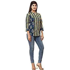 Vihaan IMPEX Zigzag Printed Tunic Casual Kurti Top for Women Shirt for Ladies Multicolor