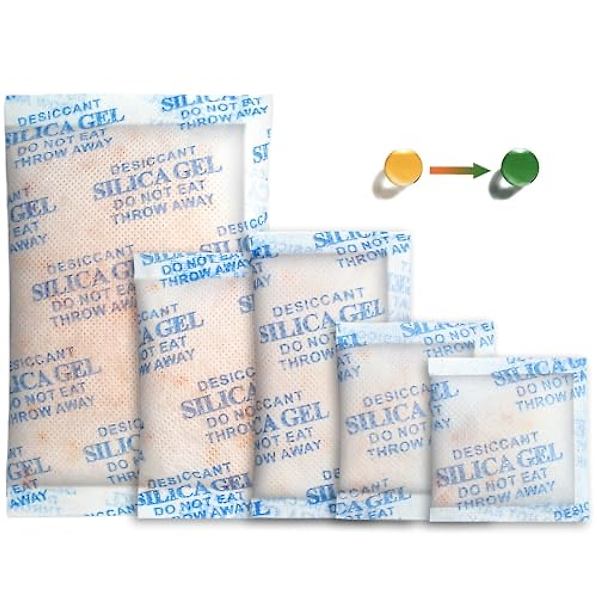 3/5/10/20/50 Gram Silica Gel Packets, 100Packs Total, Rechargeable Desiccant Packets with Orange Color Indicating, Food Safe Silica Gel for Moisture Absorbing