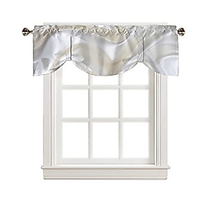Tie-Up Valance Curtains for Window - Gold White Marble Kitchen Valance - Light Filtering Valance Curtains Short Curtains with Adjustable Tie for Living Room Bathroom 42x12In