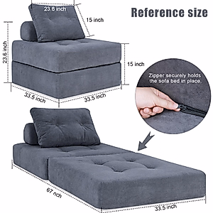 Futon Sofa Bed,Sleeper Chair - Convertible Sectional Sleeper Sofa with Pillow, Floor Bed Mattress for Guest Bed,Removable Zippered Back Support, Perfect for Living Room and Bedroom (SlateGray)