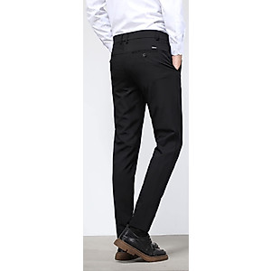 Plaid&Plain Men's Slim Fit Dress Pants Formal Pants Dress Slacks for Men 603 Black(New) 30X32