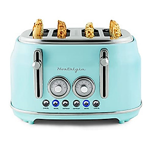 Nostalgia Classic 4-Slice Wide Slot Toaster, Retro Vintage Design With Six Toasting Settings & Removable Crumb Tray, Aqua