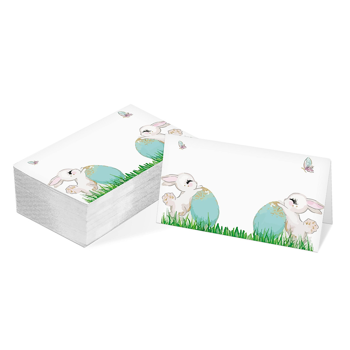 Table Place Card, Easter Tent Style Cards, Pack of 25 Half-Fold Reception Place Card, Cute Easter Egg Bunny, Easter Table Decor for Spring Wedding, Baby Shower, Dinner Party(F15)